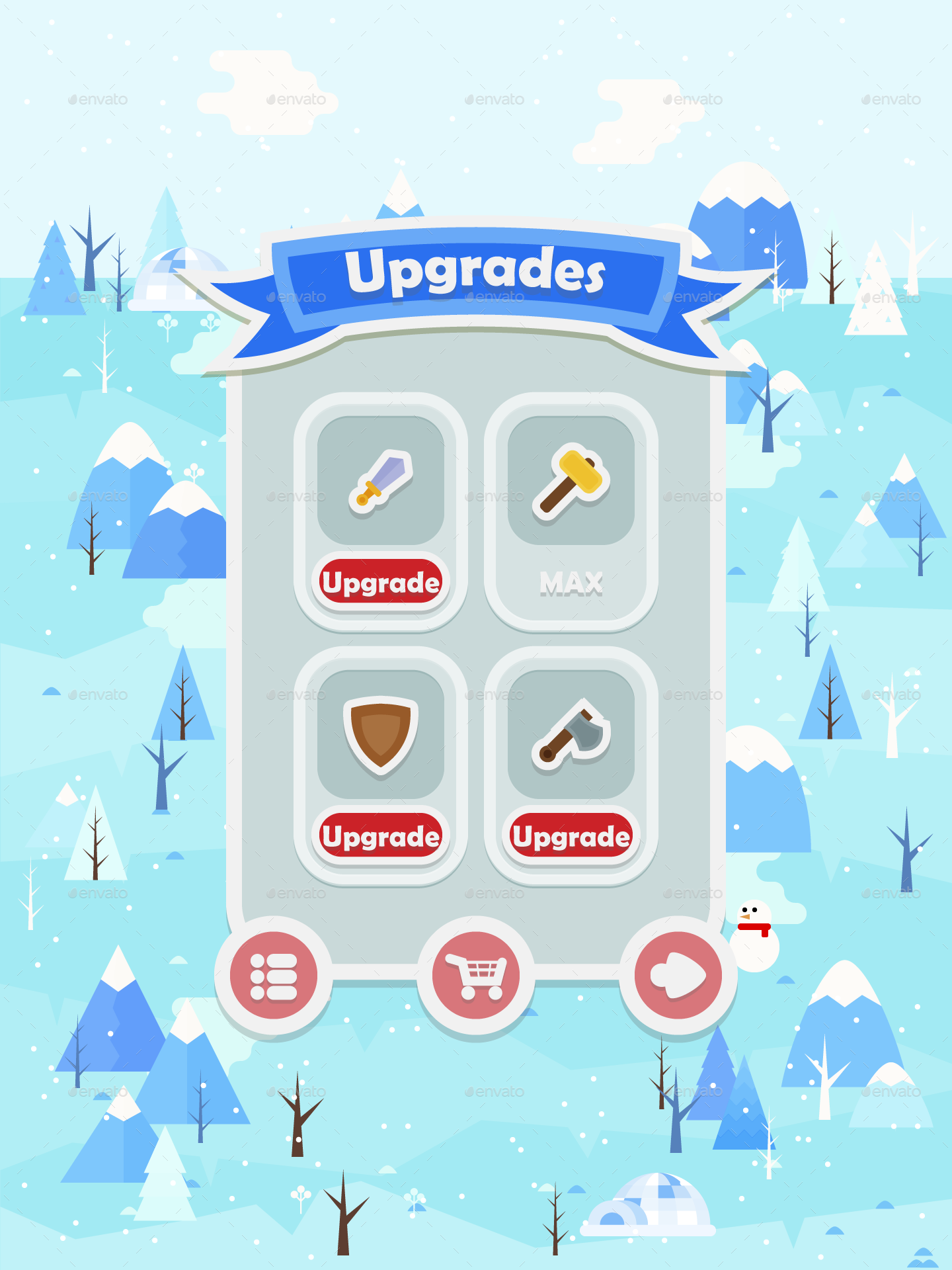 Flat Ice World Game User Interface Set, Game Assets | GraphicRiver