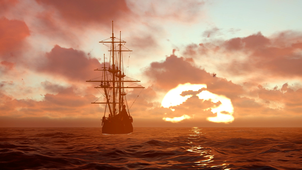 Sailing Ship Drifts Into The Sea, Motion Graphics | VideoHive