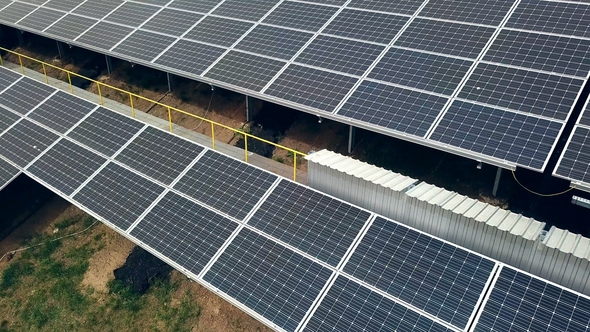 Aerial View of Solar Panels. Photovoltaic Power Supply Systems. Solar ...
