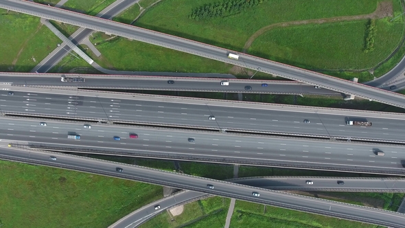 Aerial View on Modern Road Junction, Stock Footage | VideoHive