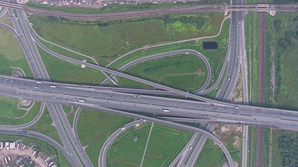 Aerial View on Modern Road Junction, Stock Footage | VideoHive
