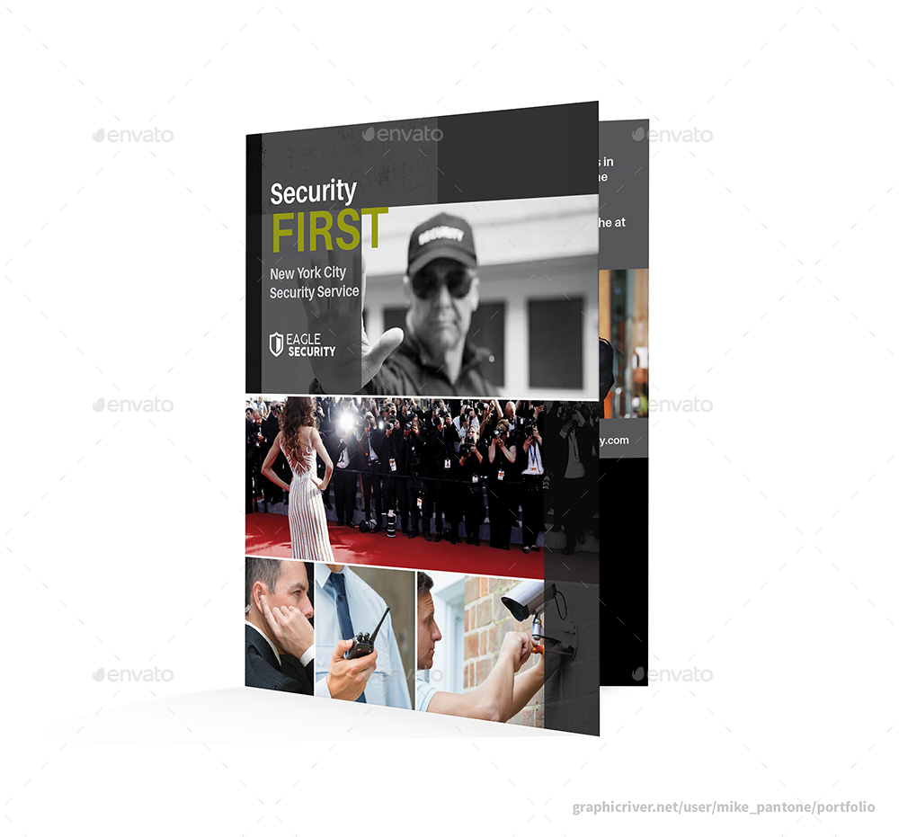 Security Guard Service Bifold / Halffold Brochure, Print Templates