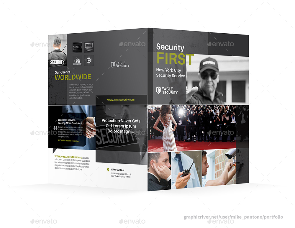 Security Guard Service Bifold / Halffold Brochure, Print Templates