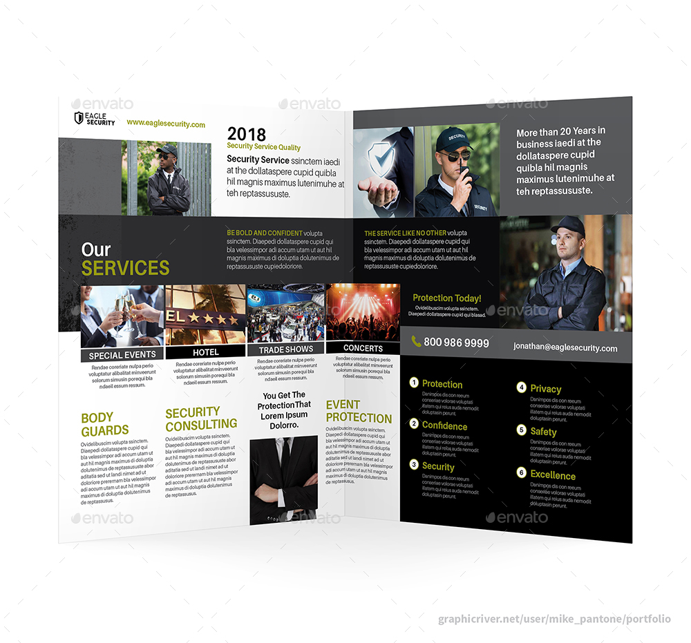Security Guard Service Bifold / Halffold Brochure, Print Templates
