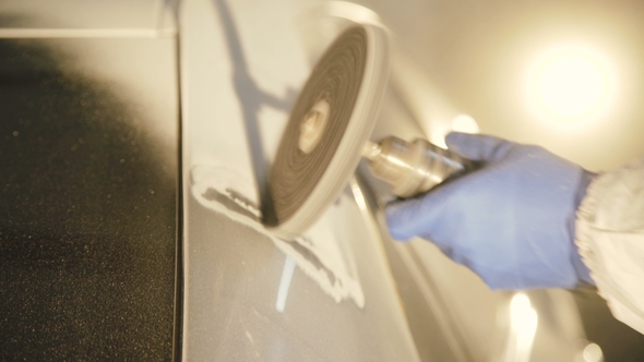 The Grinding Primered Car Surface with Grind Machine, Stock Footage