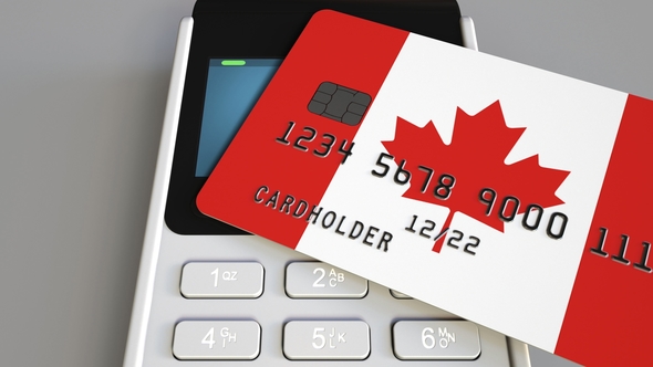 Payment or POS Terminal with Credit Card Featuring Flag of Canada ...