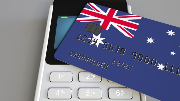 Payment or POS Terminal with Credit Card Featuring Flag of Australia ...