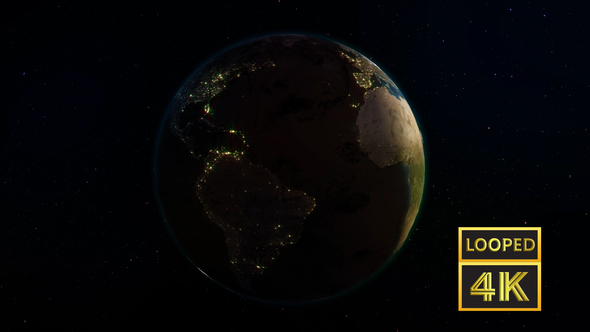 Realistic Earth Rotating in Space. On the Planet Earth is Visible the ...