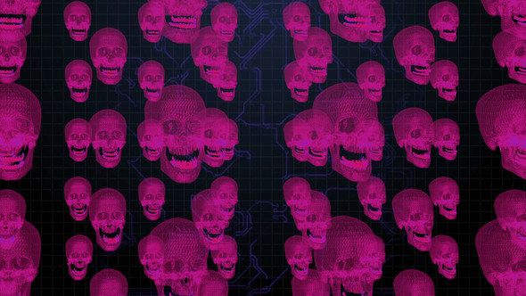 Digital Cyber Hacking Blue Skeleton Heads, Motion Graphics | VideoHive