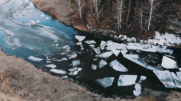 Huge Pieces of Ice on the River During the Ice Debacle, Stock Footage