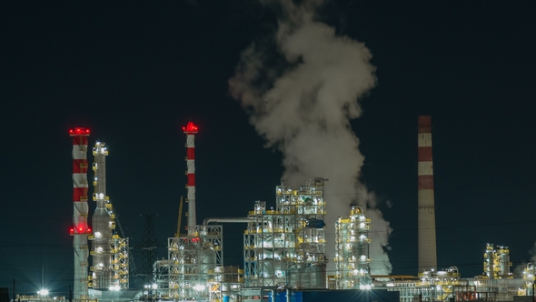 Oil Refinery Lights Night View, Industrial Zone Landscape Background ...