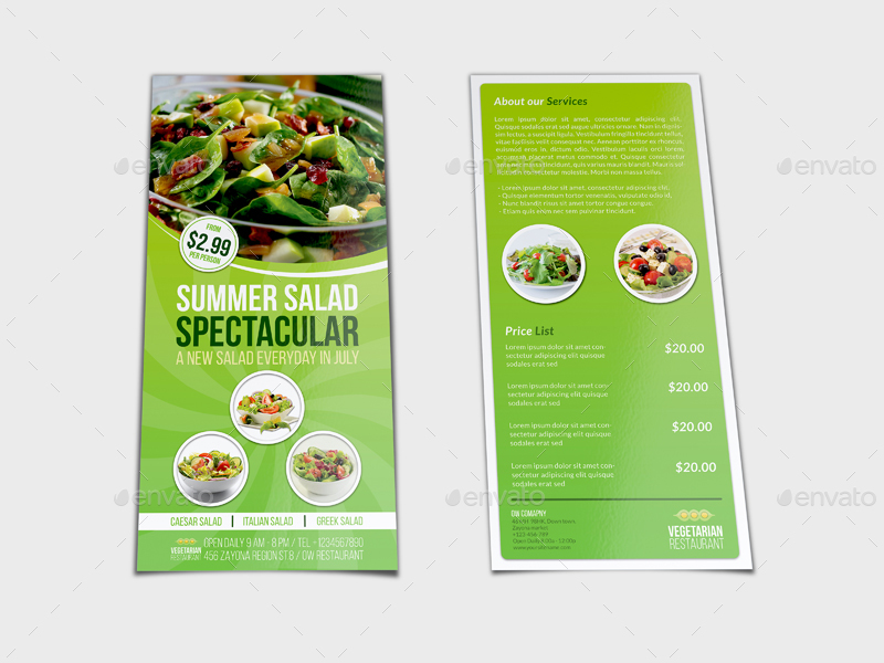 Salad Restaurant Flyer DL Size Template, Print Templates | GraphicRiver
