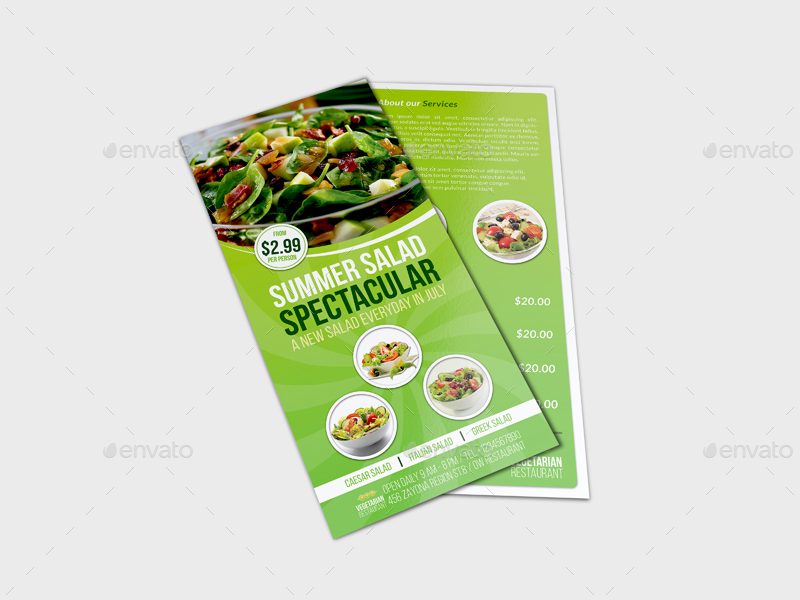 Salad Restaurant Flyer DL Size Template, Print Templates | GraphicRiver