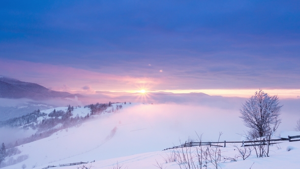 Mountain Peak with Snow Blow By Wind. Winter Landscape. Cold Day, with ...