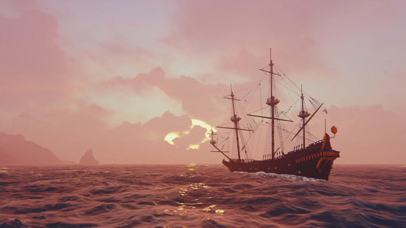 Ancient Frigate In The Sea, Motion Graphics | VideoHive
