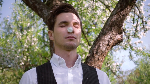 Portrait of a Man in a Spring Forest., Stock Footage | VideoHive