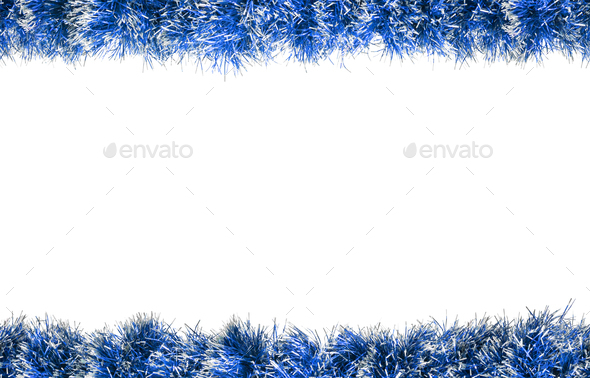 Seamless Christmas blue silver tinsel frame Stock Photo by saoirse2010