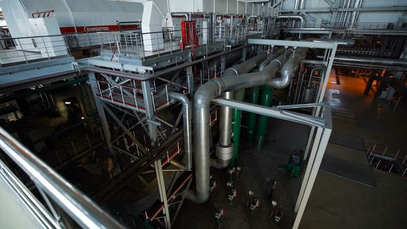 Industrial Interior of Modern Power Plant with Steam Turbine, Stock Footage