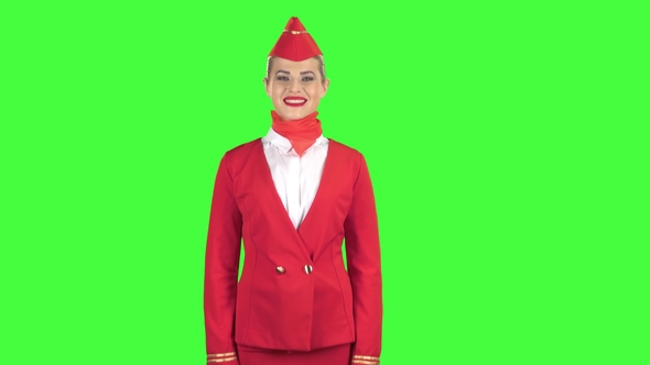 Stewardess in a Red Suit Winks a Slight Flirt, Stock Footage | VideoHive