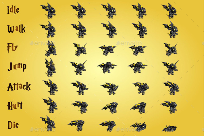 Gargoyle 2D Game Character Sprite Sheet, Game Assets | GraphicRiver