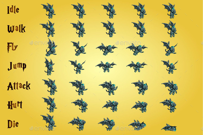 Gargoyle 2D Game Character Sprite Sheet, Game Assets | GraphicRiver