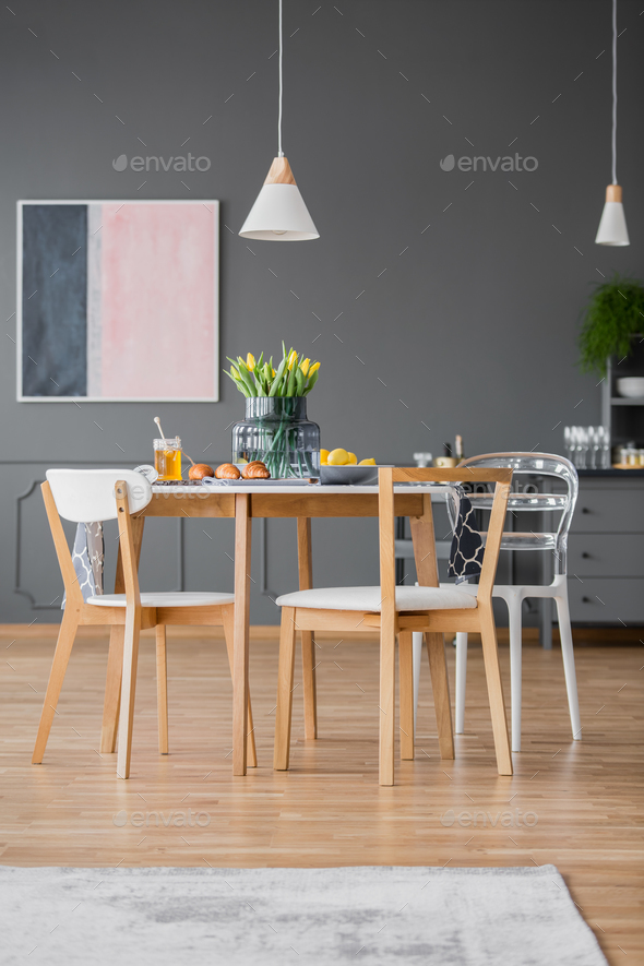 Modern dining chairs around table Stock Photo by bialasiewicz | PhotoDune