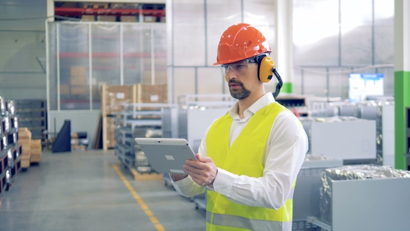 Working Process of a Factory Employee Standing in a Factory Unit, Stock ...