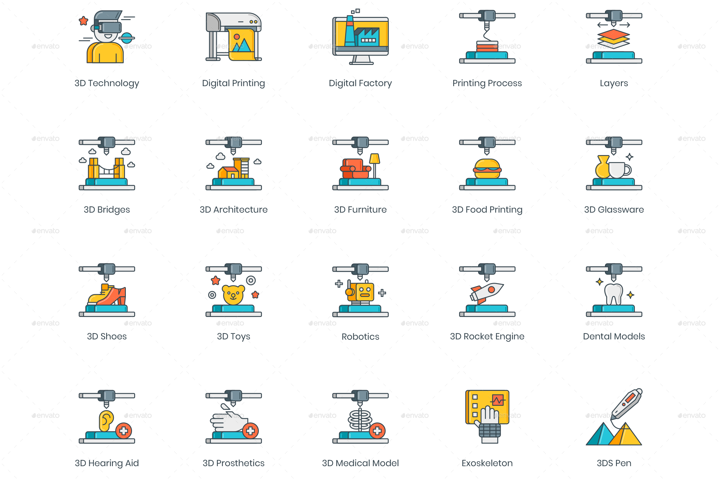 3D Printing Icons, Icons | GraphicRiver