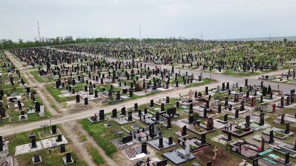 Aerial View. The Biggest Cemetery in Europe, Stock Footage | VideoHive