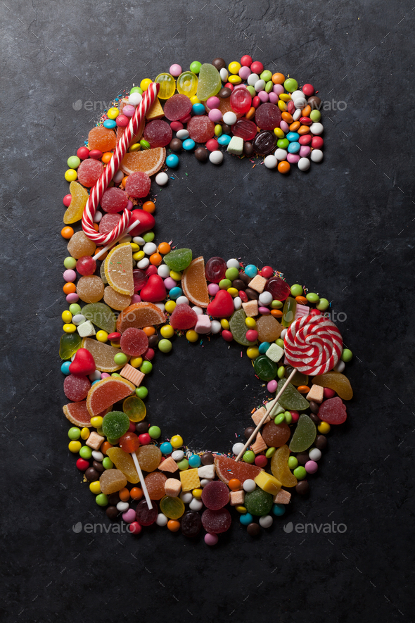 Number six made from candies Stock Photo by karandaev | PhotoDune