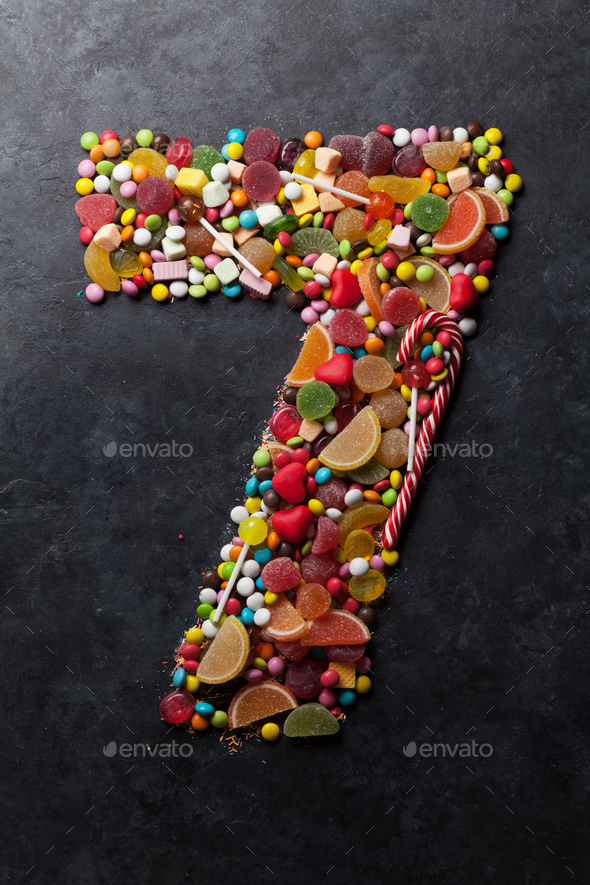 Number seven made from candies Stock Photo by karandaev | PhotoDune
