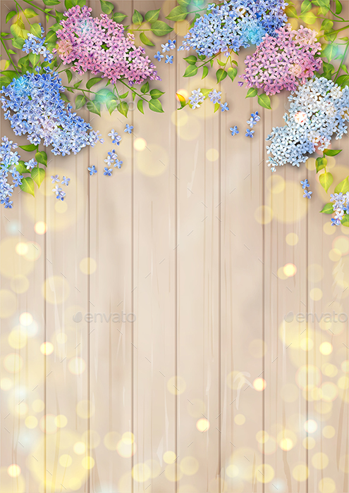 Flowers on Wooden Background, Vectors | GraphicRiver