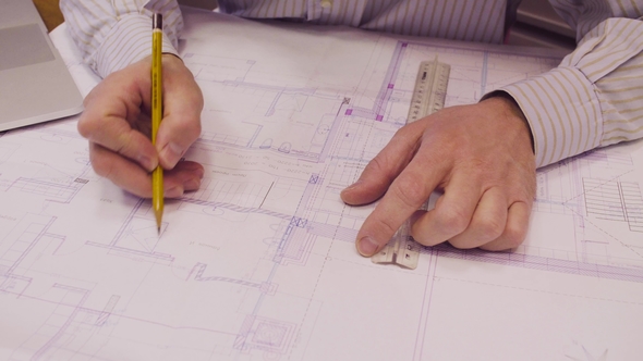 The Engineer's Hand Correcting the Drawing, Stock Footage | VideoHive