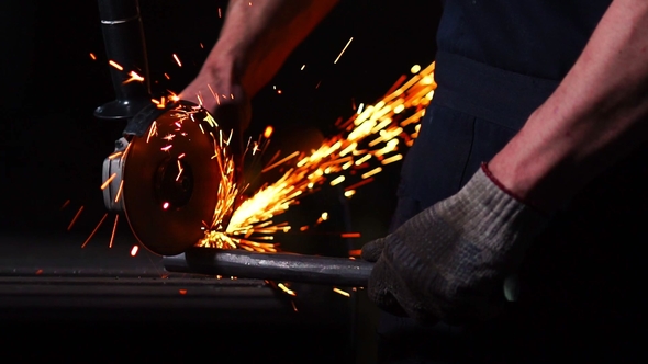 Industrial Engineer Working on Cutting Steel with Compound Mitre Saw ...