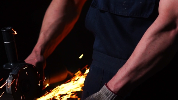 Industrial Engineer Working on Cutting Steel with Compound Mitre Saw ...