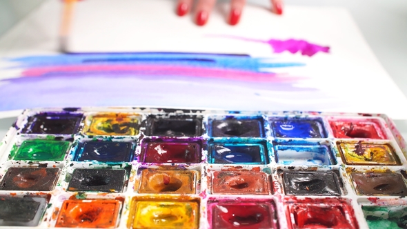 Artist Brush Mix Color Oil Painting on Palette ., Stock Footage | VideoHive