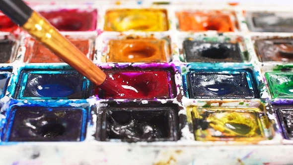 Artist Brush Mix Color Oil Painting on Palette ., Stock Footage | VideoHive