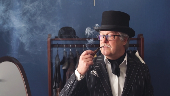 Portrait of Posh Mature Gentleman Visiting a Tailor's Shop., Stock Footage