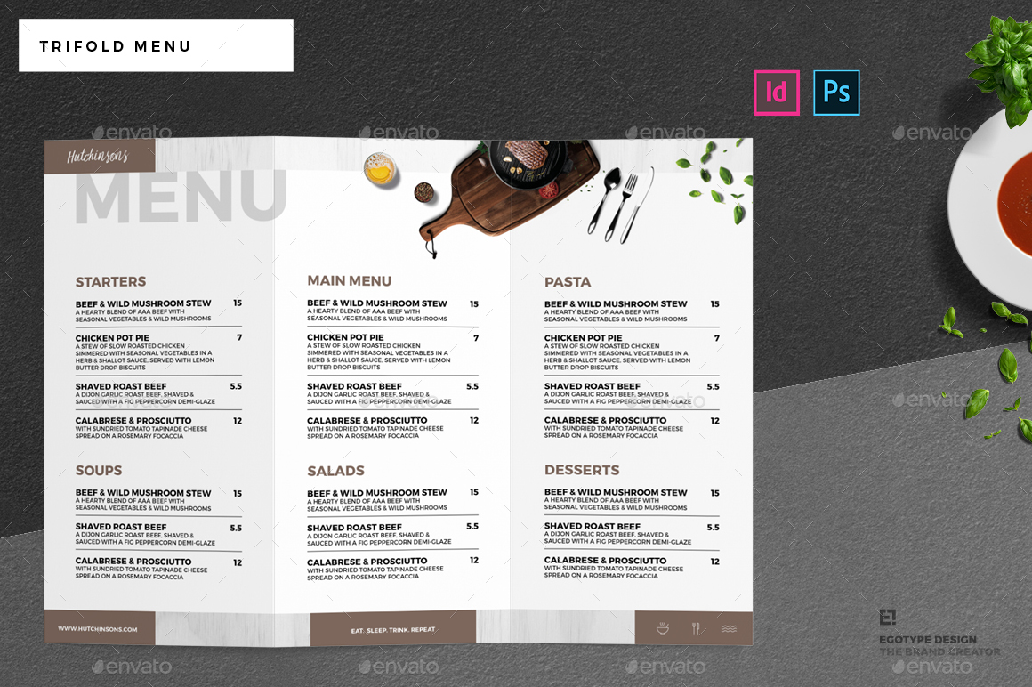 Restaurant Trifold Menu, Print Templates | GraphicRiver
