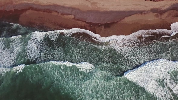 Ocean Waves and Red Sand Beach, Stock Footage | VideoHive