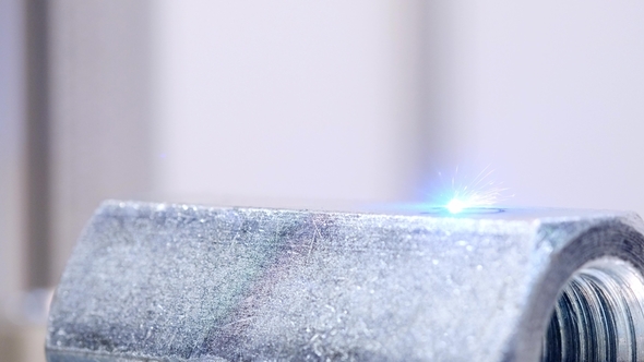Laser Engraving Machine Makes an Inscription on a Metal Part, Stock Footage