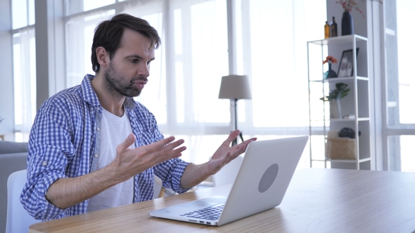 Upset Angry Casual Beard Man Working on Laptop in Office, Stock Footage