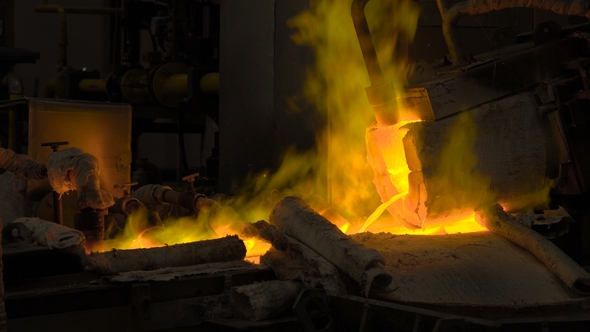 Hot Steel Pouring at Steel Plant. In the Frame, Molten Metal Is Poured ...
