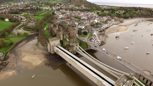 View of the Historic Town of Conwy with It's Medieval Castle - Wales ...
