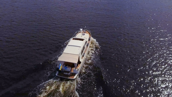 Ship Floating at River, Aerial View, Stock Footage | VideoHive