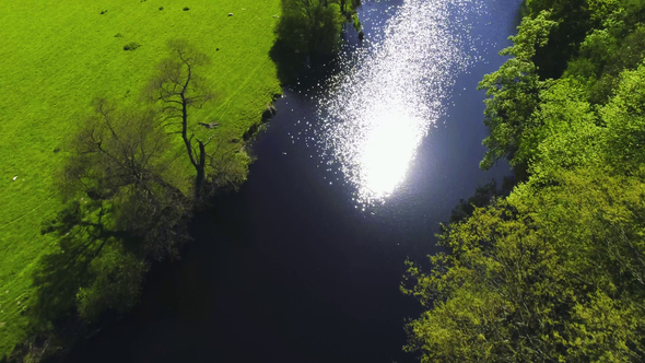 Aerial River Meadow Overhead, Stock Footage | VideoHive