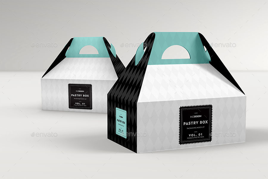 Food Pastry Boxes Vol.1: Cake Donut Pastry Packaging Mockups, Graphics