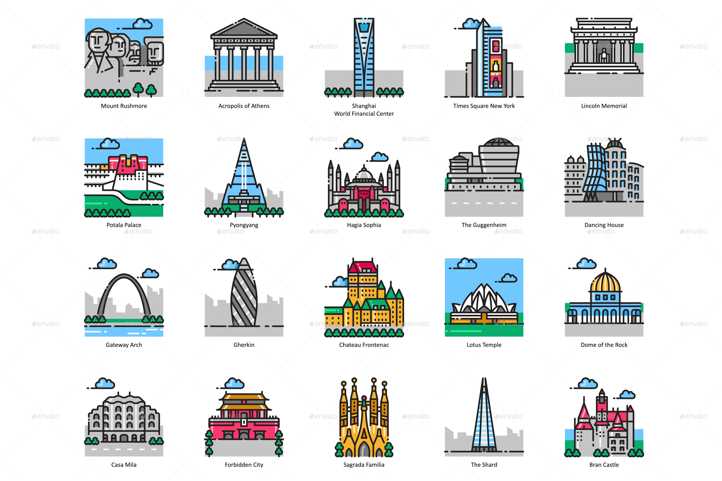 World Landmark Icons, Icons | GraphicRiver