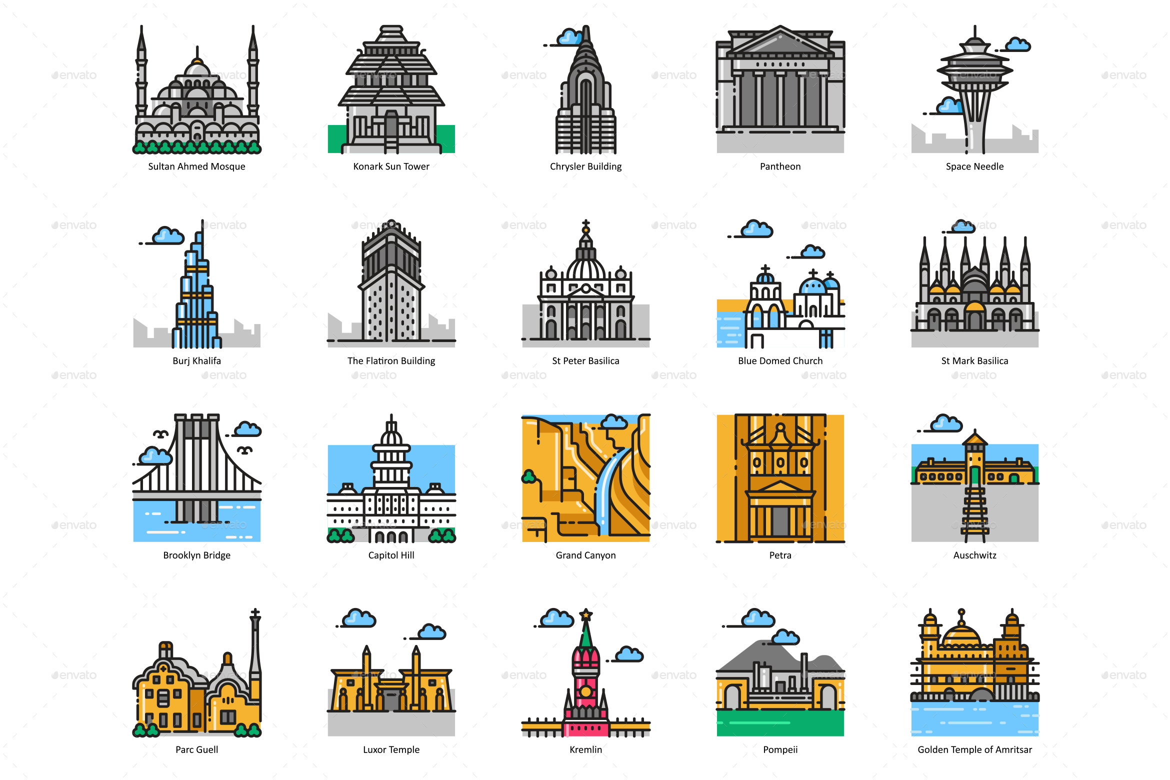 World Landmark Icons, Icons | GraphicRiver