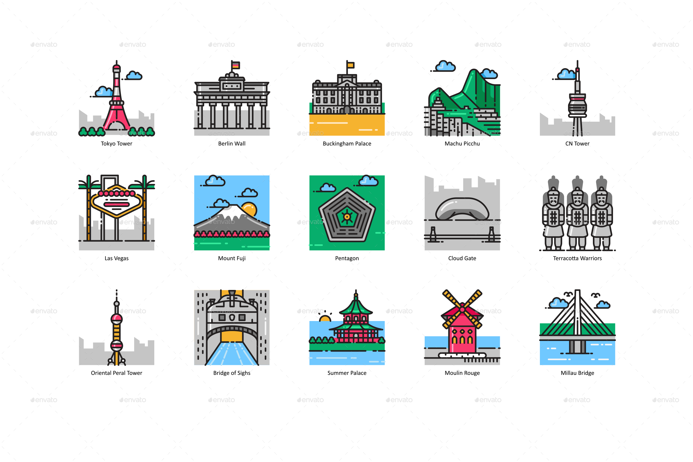 World Landmark Icons, Icons | GraphicRiver